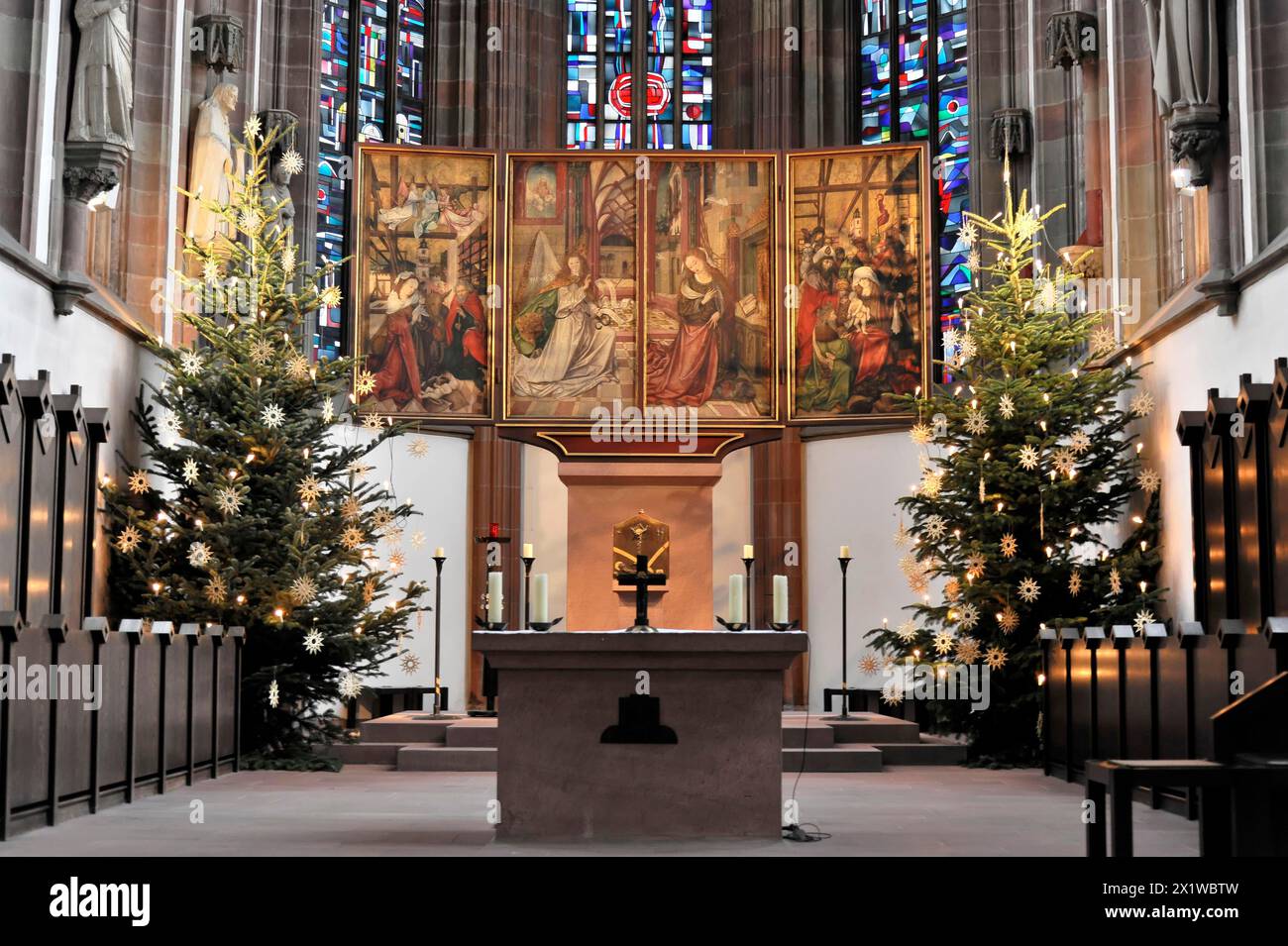 Interior, altar of St Mary's Chapel, market square, Wuerzburg, church ...