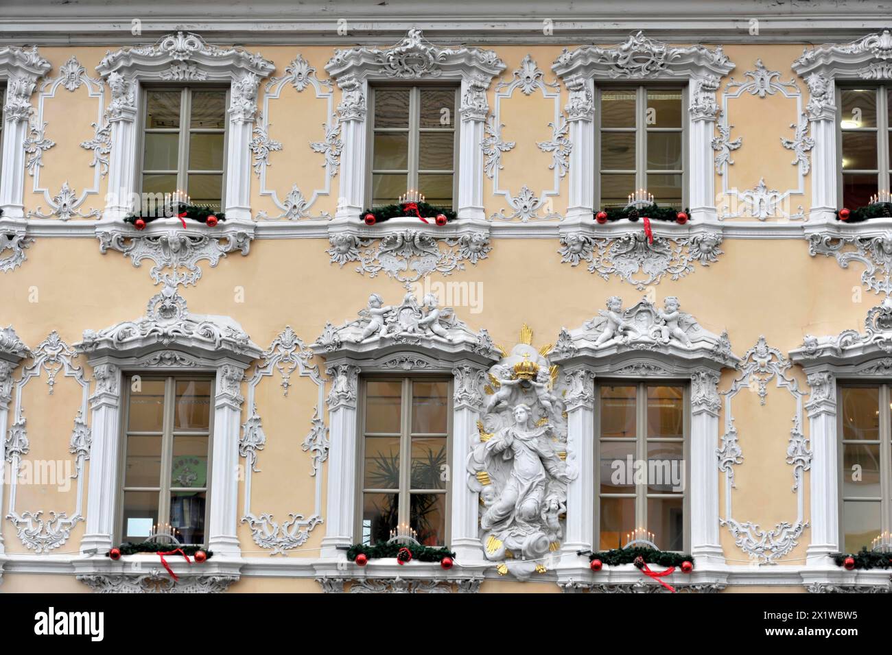 Facade view of the Falkenhaus with stucco facade in rococo style in the ...