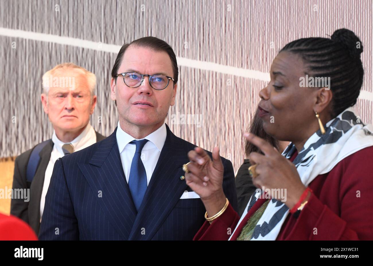 18 April 2024, Italy, Venedig: Prince Daniel (l) of Sweden stands with ...