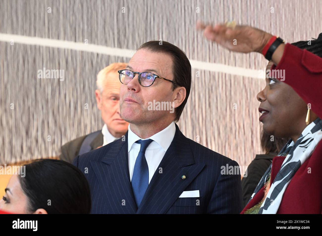 18 April 2024, Italy, Venedig: Prince Daniel (l) of Sweden stands with ...
