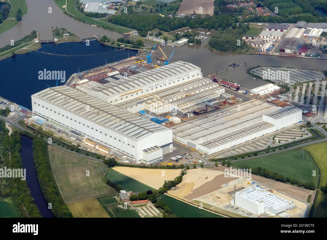 Aerial view, Meyer Werft Papenburg, shipbuilding, industry, shipyard ...