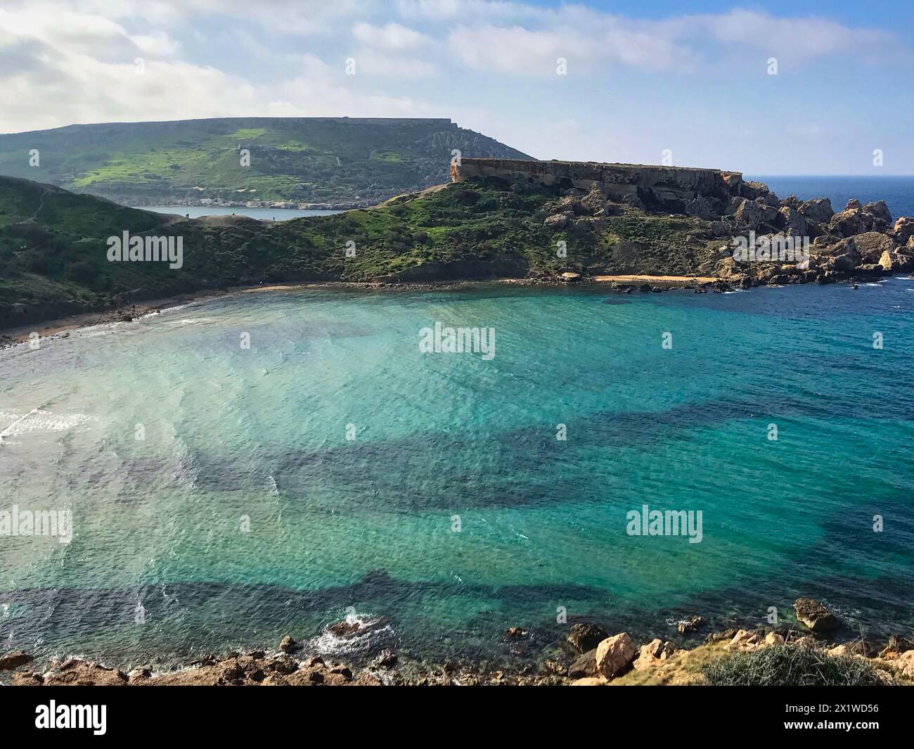 Coastal landscape on Malta, turquoise-coloured water, Mediterranean Sea ...