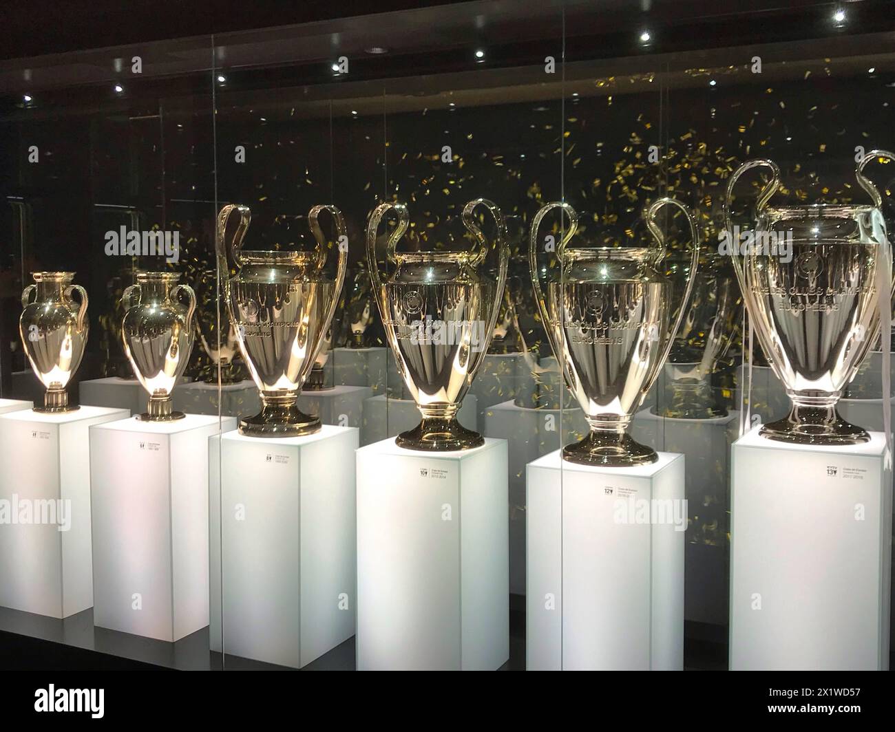 Football stadium Estadio Santiago Bernabeu, Champions League trophies ...