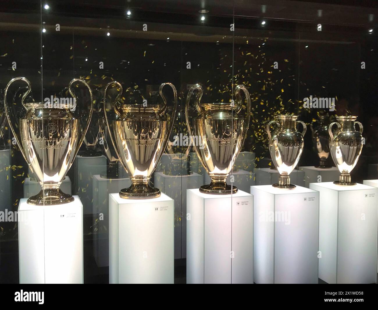 Football stadium Estadio Santiago Bernabeu, Champions League trophies ...
