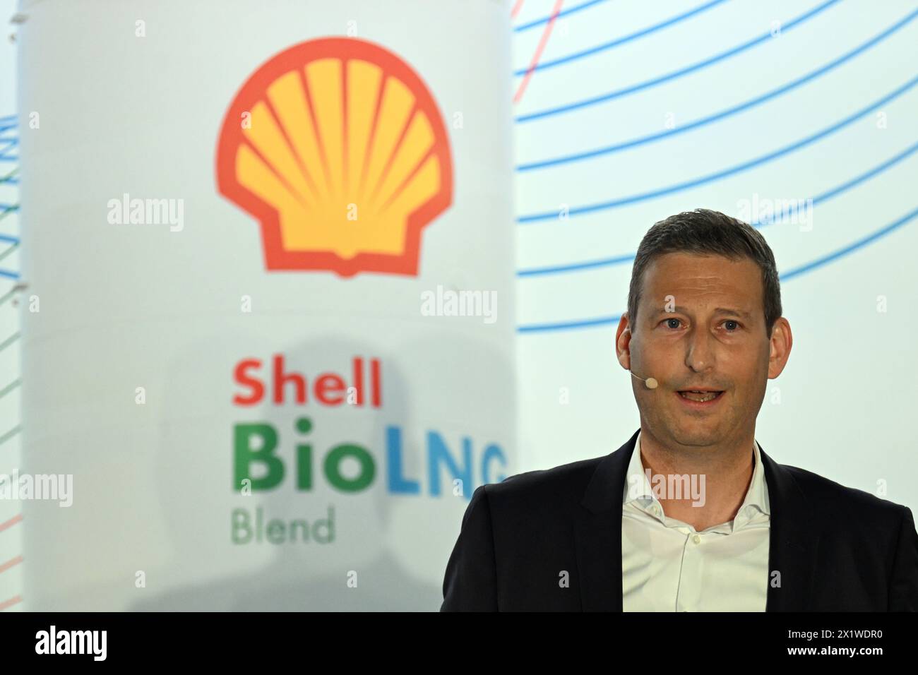 Cologne, Germany. 18th Apr, 2024. Felix Faber, Managing Director of Shell Germany, speaks at the ...