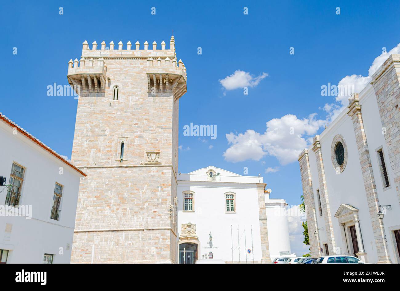 partial view of the castle of Estremoz, a medieval village in Alentejo ...