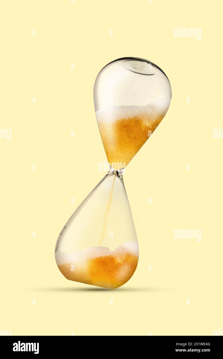 Poster. Contemporary art collage. Hourglass full of beer instead of ...