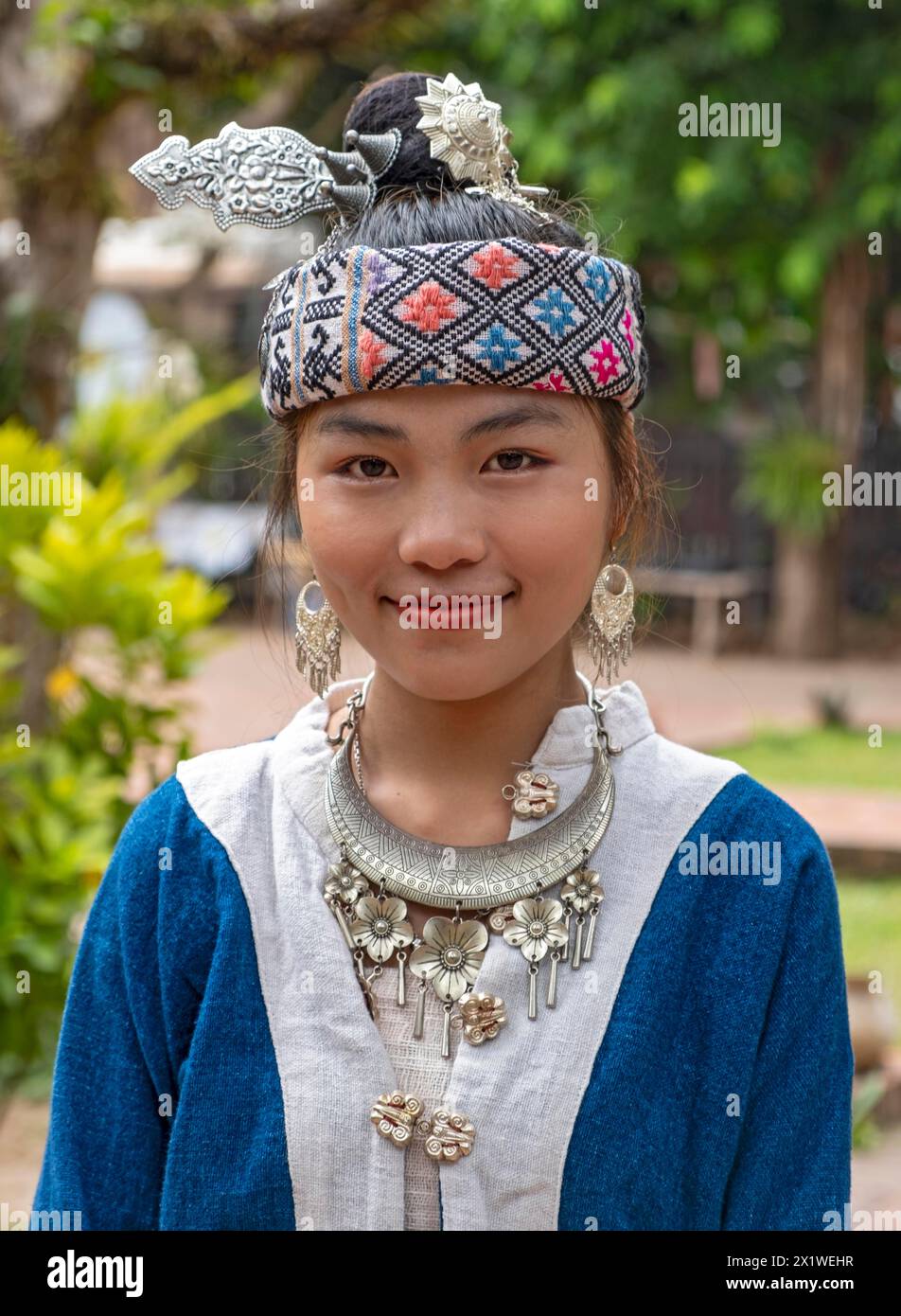 Portrait of a young Lao woman in traditional dress, Luang Prabang, Laos ...