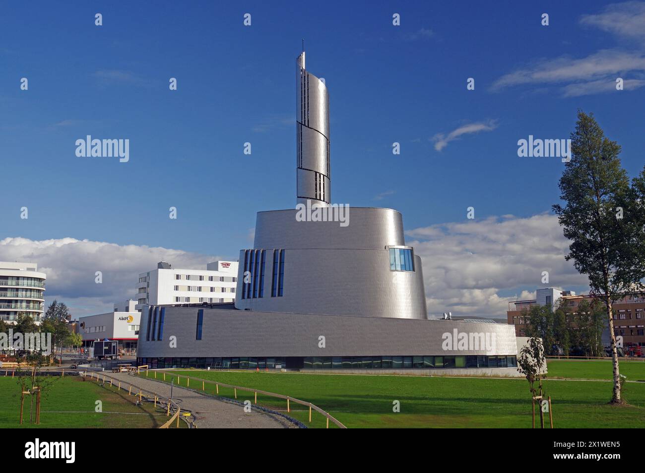 Futuristic construction of a church, Northern Lights Cathedral, Alta ...