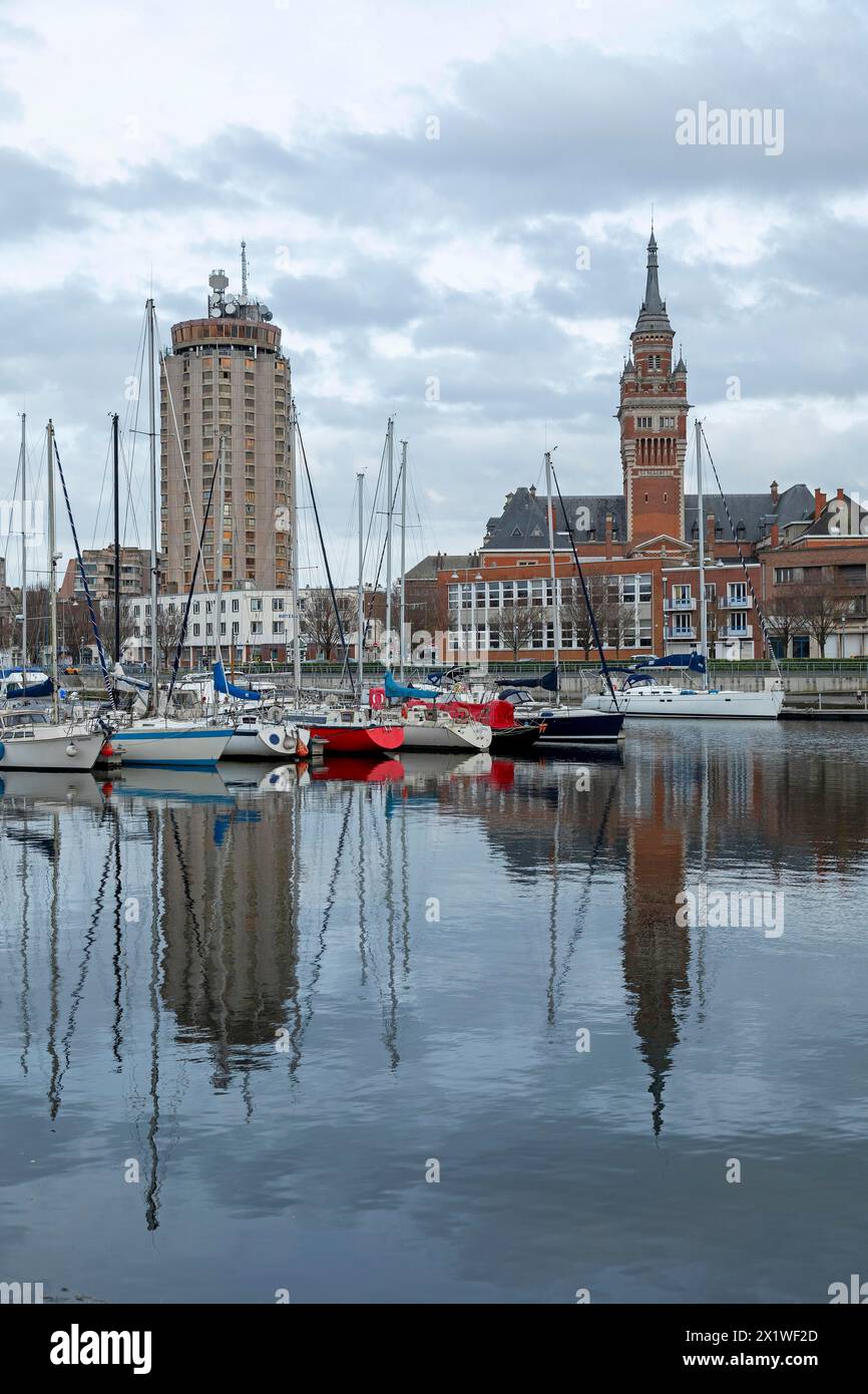 Boats, marina, skyscraper, houses, tower of the Hotel de Ville, town ...