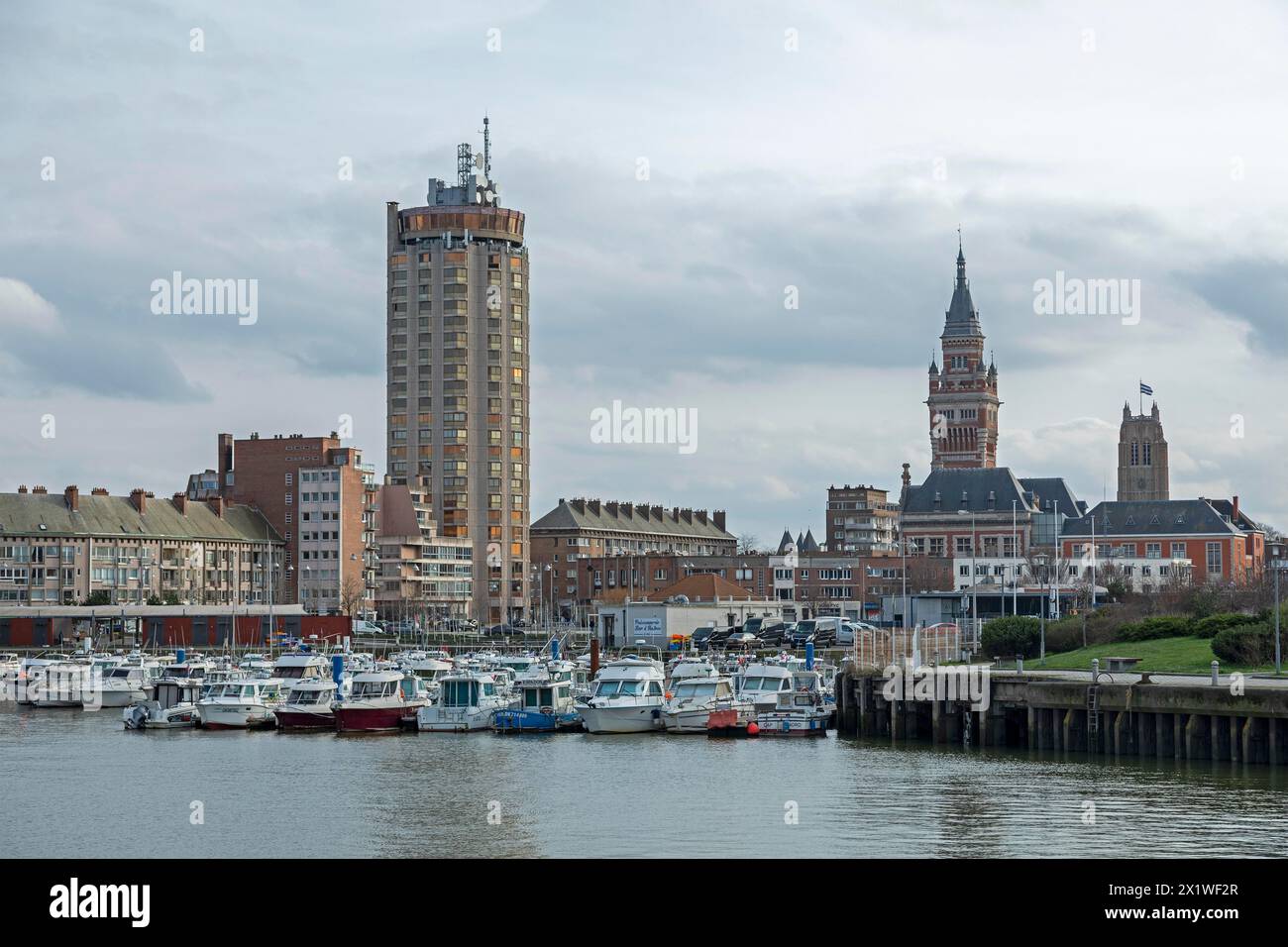 Boats, marina, skyscraper, houses, tower of the Hotel de Ville, town ...
