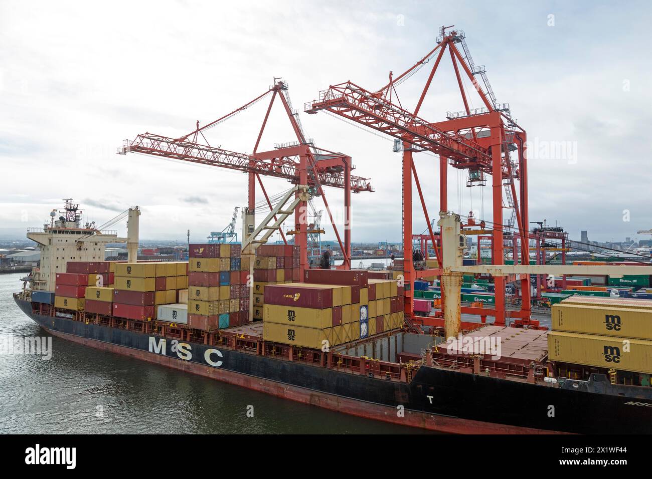 Container ship, container bridge, harbour, Dublin, Republic of Ireland ...
