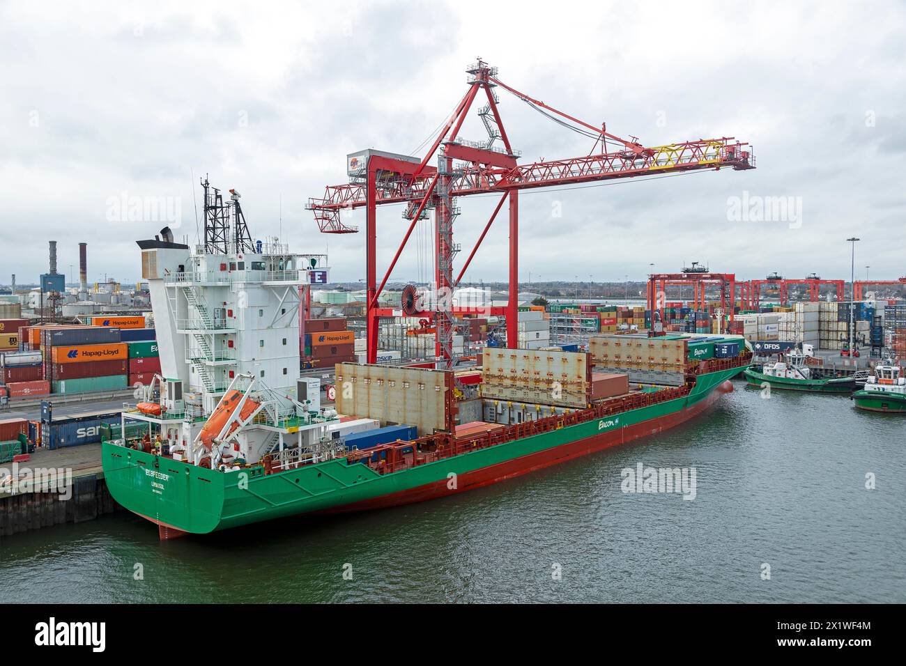 Container ship, container bridge, harbour, Dublin, Republic of Ireland ...