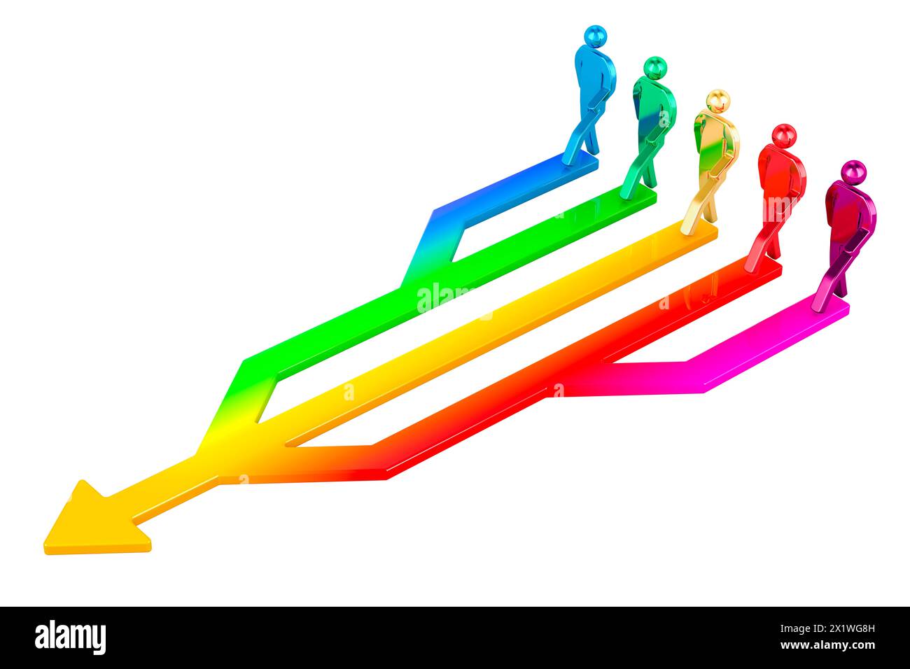 Synergy arrow with stick figures. Collaboration synergy work together ...