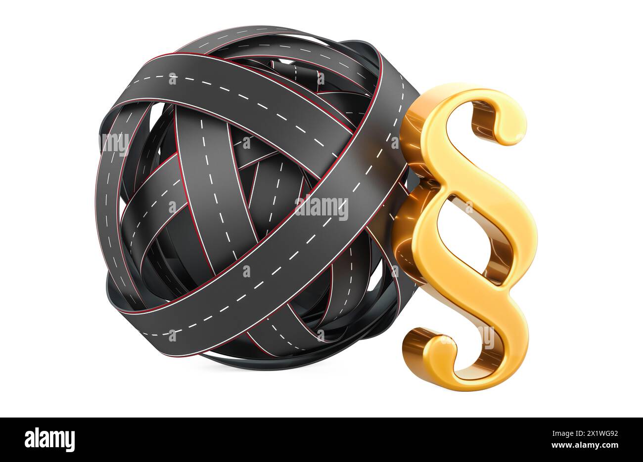 Traffic codes and laws, concept. Roads knot with paragraph symbol, 3D ...