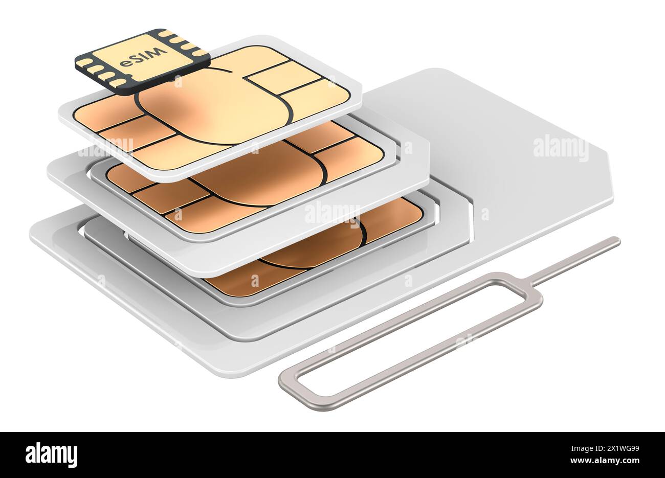 Stack of SIM cards with eject pin for mobile phone, 3D rendering ...