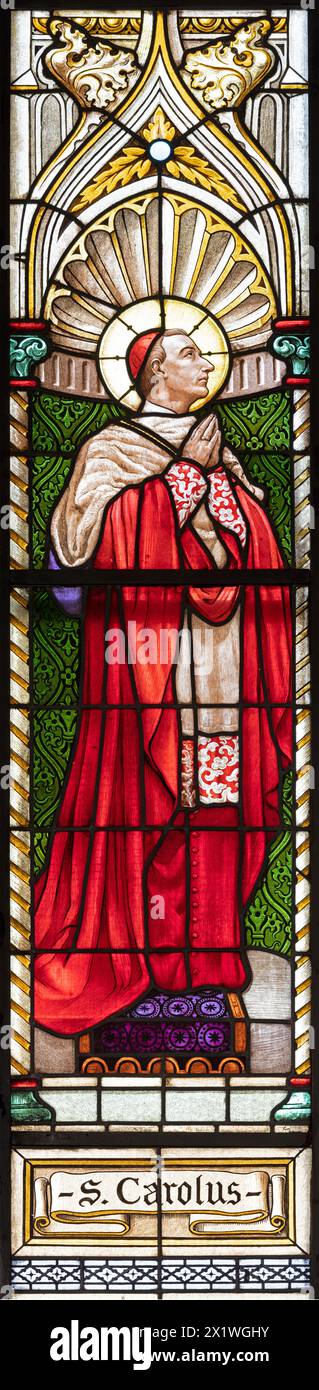 MILAN, ITALY - MARCH 5, 2024: The St. Charles Borromeo in the stained ...