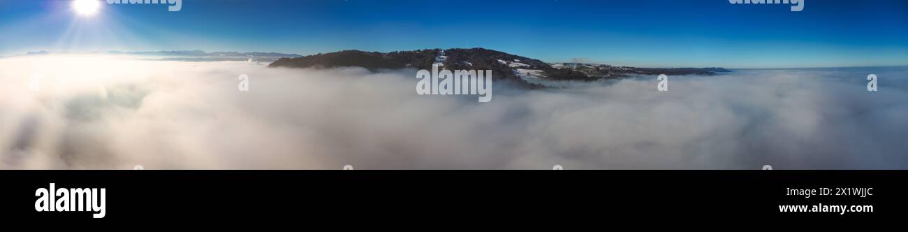Drone panorama, all-round view, 360 degree panorama, Bavaria, winter ...