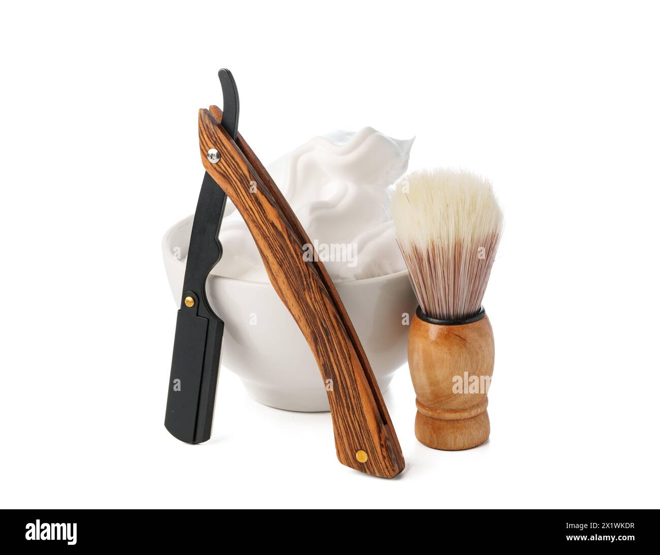 Vintage shaving razor and tools isolated on white Stock Photo - Alamy