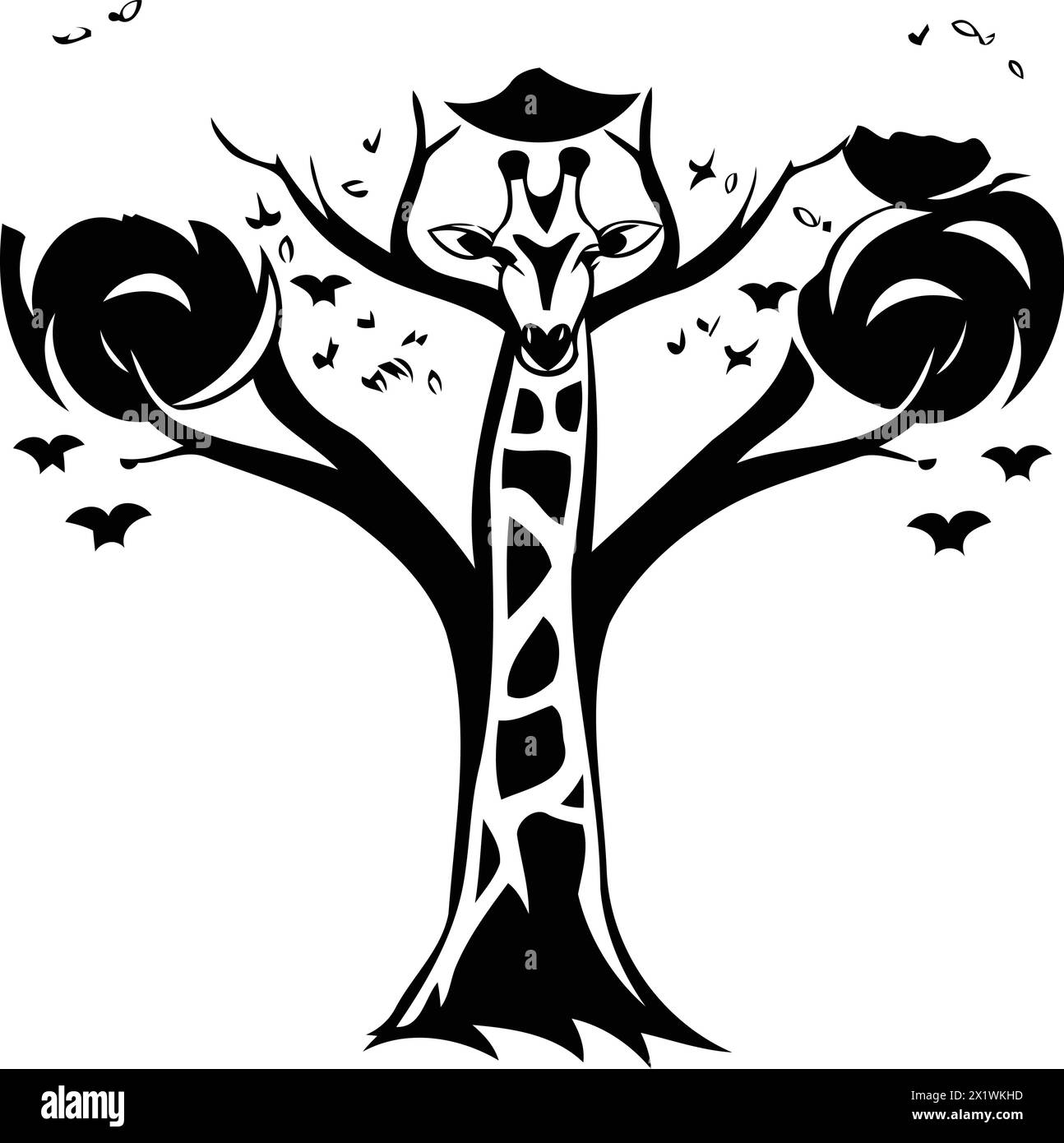 Giraffe tree and bats on white background. Vector illustration Stock ...