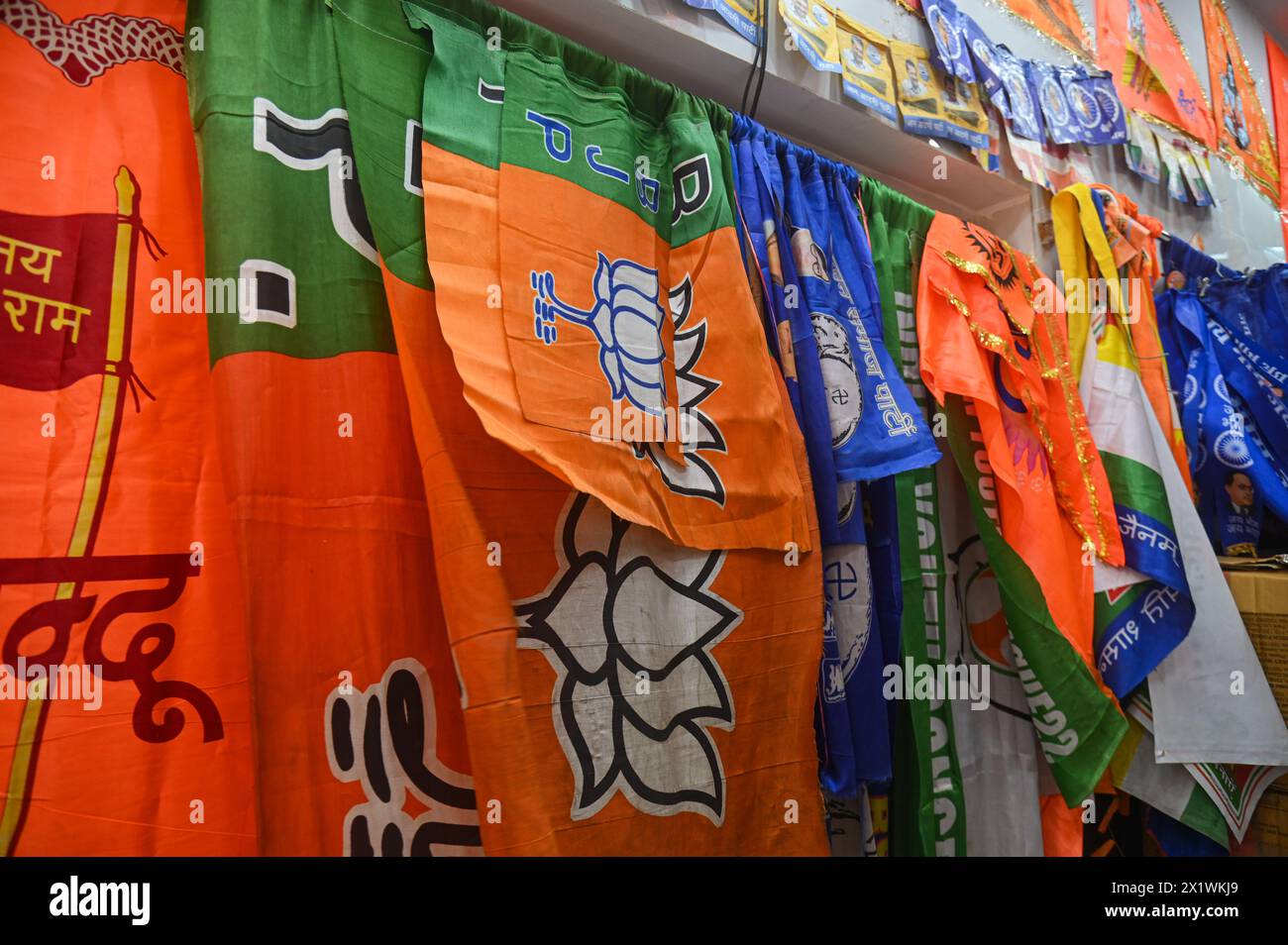 New Delhi, Delhi, India. 18th Apr, 2024. Flags of different political ...
