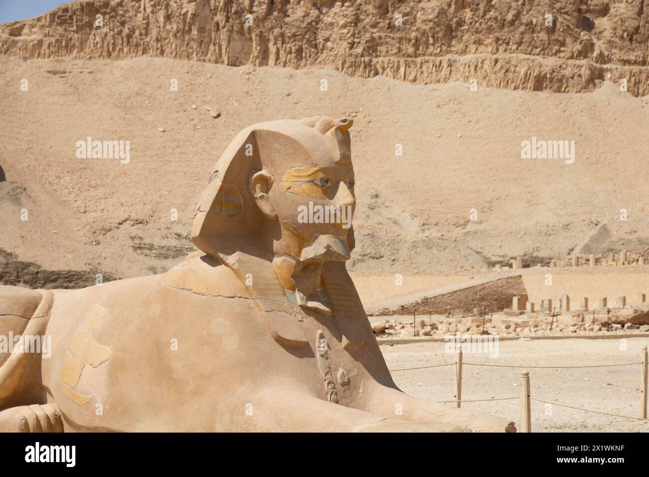 Sphinx figure at the Mausoleum, necropolis temple to Queen Hatshepsut ...