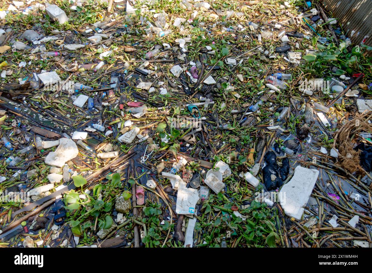 Heavily polluted local waterway near Chao Phraya River in Bangkok ...