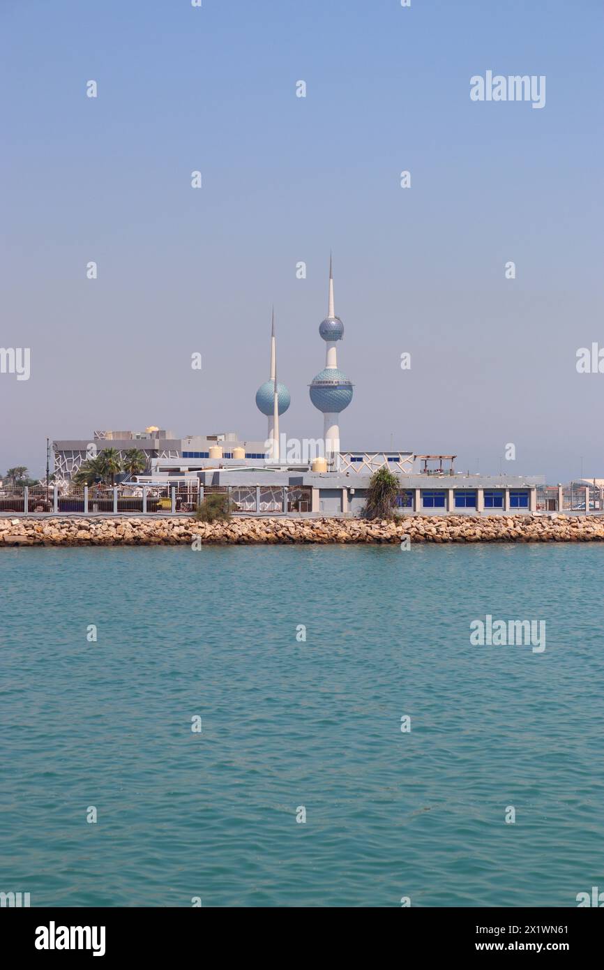 The sea and towers of Kuwait Stock Photo - Alamy