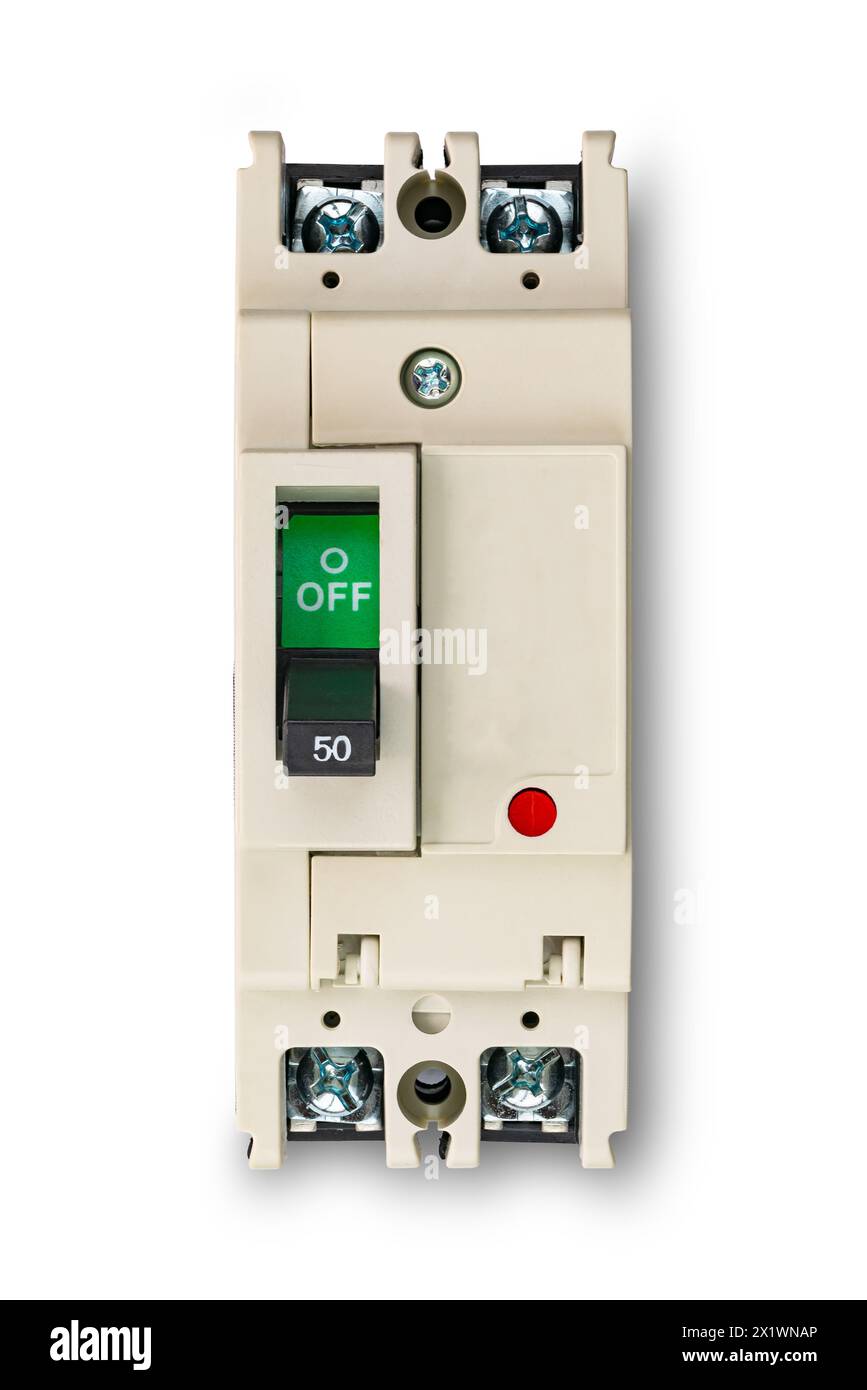 Top view of automatic circuit breaker isolated on white background with ...