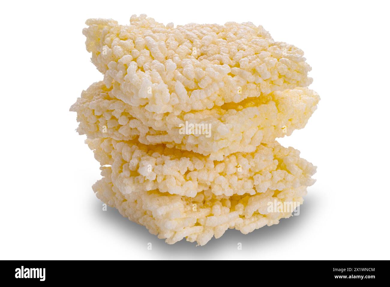 Closeup view stack of crispy homemade rice crackers isolated on white ...