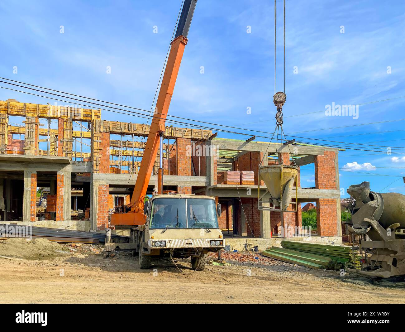 Typical ranch style condo house is constructed of bricks during ...