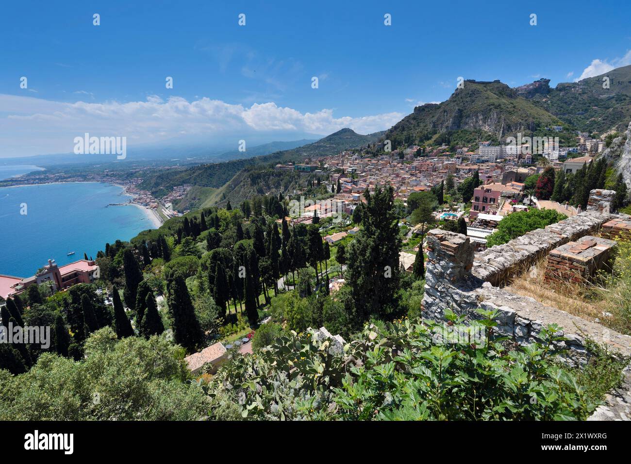 Panorama Southwards From the Greek Theater. Taormina. Sicily Stock ...