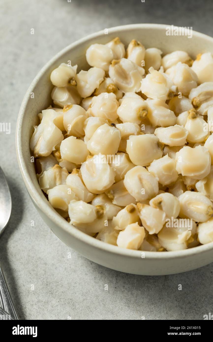 Raw Cooked White Mexican Hominy Corn in a Bowl Stock Photo - Alamy