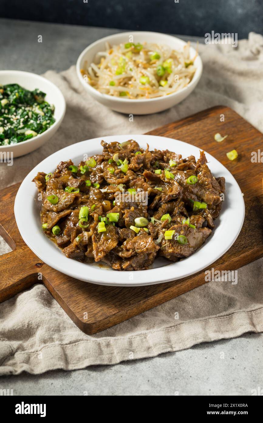 Spicy Korean Beef Bulgogi with Sauce and Scallions Stock Photo - Alamy