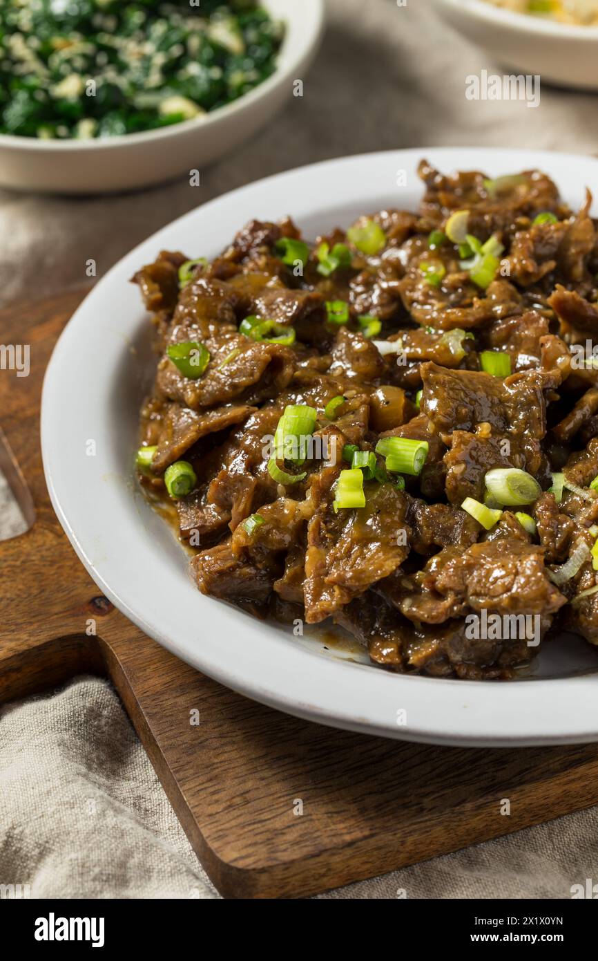 Spicy Korean Beef Bulgogi with Sauce and Scallions Stock Photo - Alamy