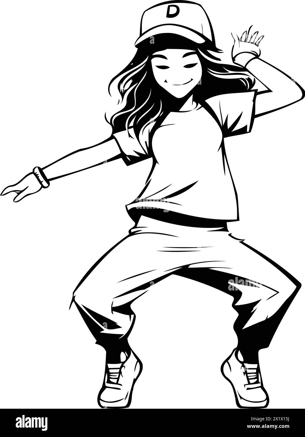 Young girl dancing hip-hop on white background. Vector illustration ...
