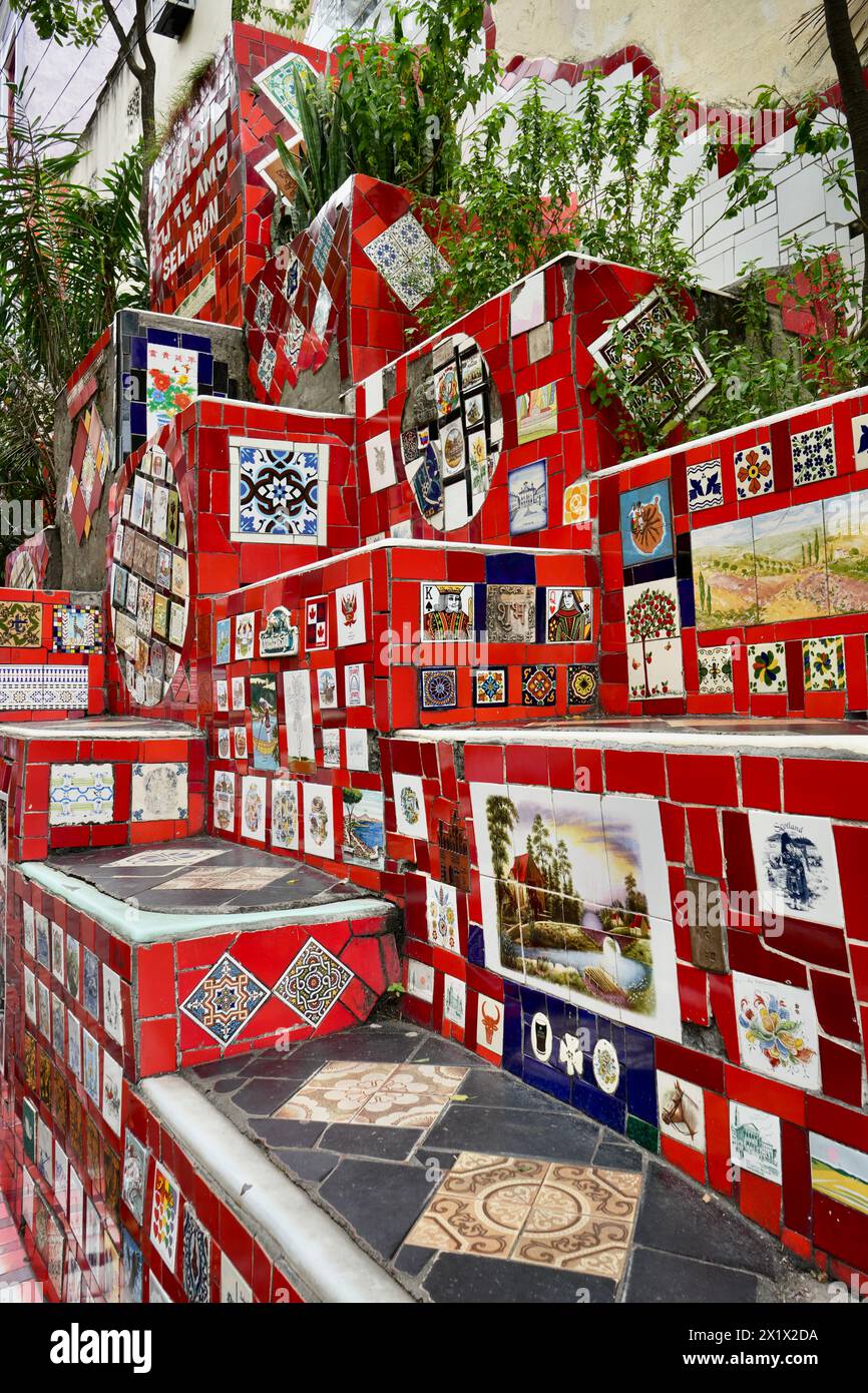 Colourful tiles on The Selaron Steps, or Escadaria Selarón, colourful ...