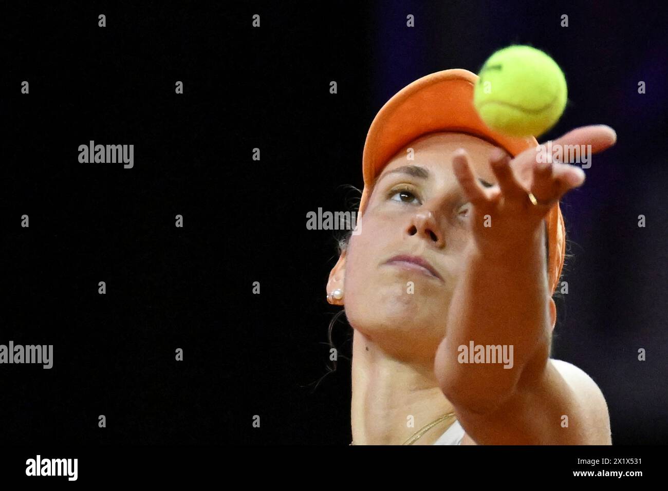 Belgium's Elise Mertens serves a ball to Poland's Iga Swiatek during ...