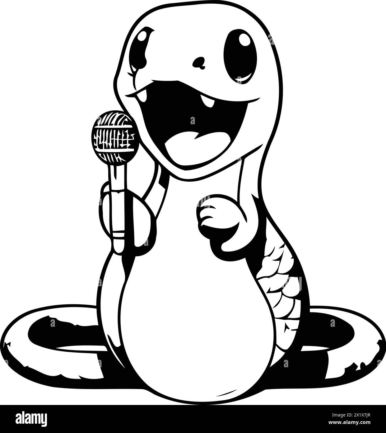 Cute snake singing karaoke isolated on white background vector ...