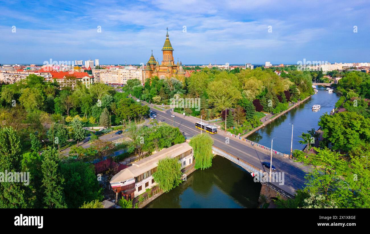 Aerial view of the beautiful city of Timisoara, Romania. Photography was shot from a drone from ...