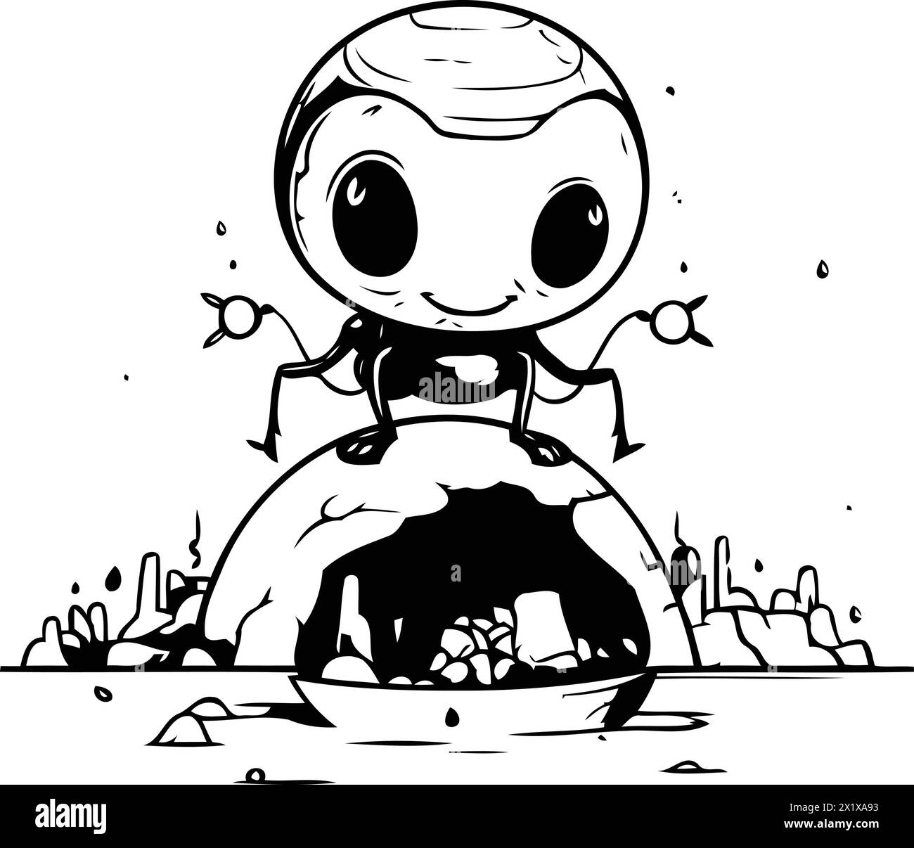 Cute cartoon alien in the hole. Vector illustration on white background ...