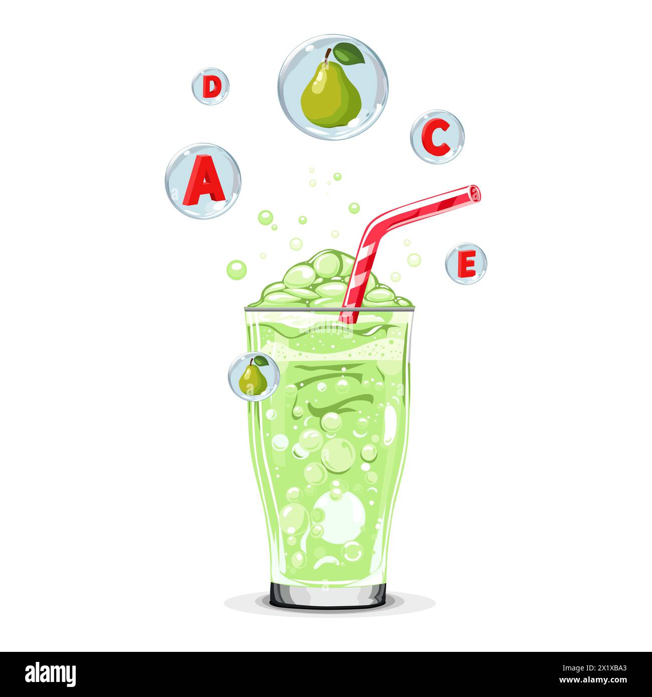 Healthy green pear oxygen cocktail with air bubbles. Isolated vector ...
