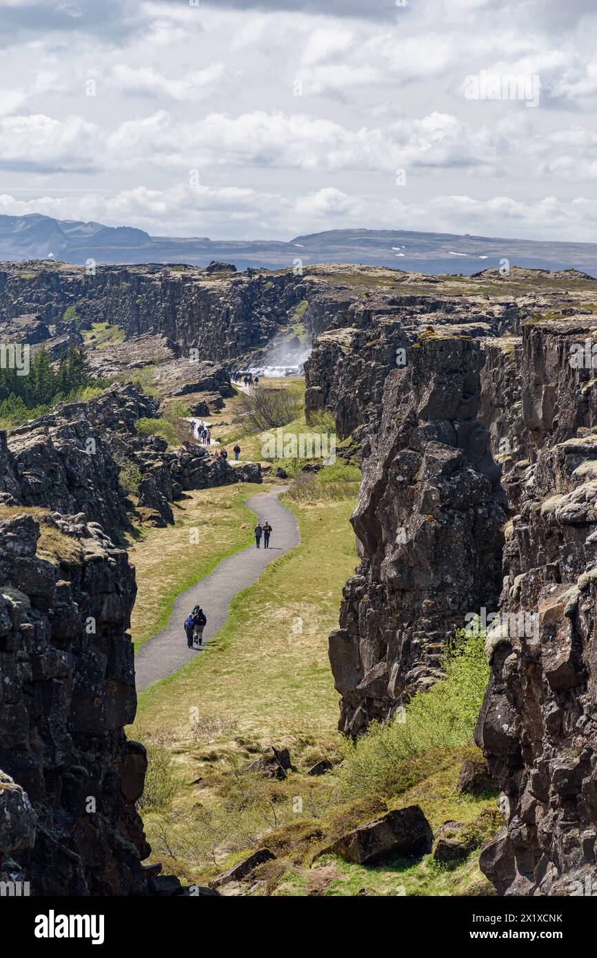 Panoramic view of the rift valley at the Thingvellir national park in ...