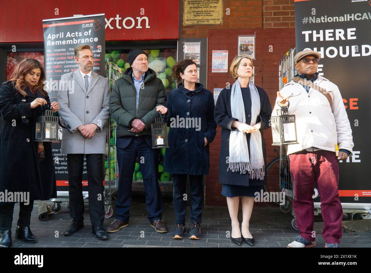 London, UK, 17 Aprill 2024: On the 25th anniversary of the Brixton nail ...