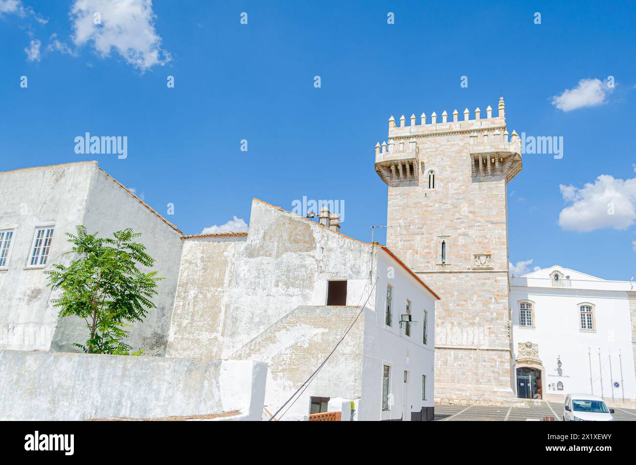 Castle square in the medieval town of Estremoz. Alentejo region ...