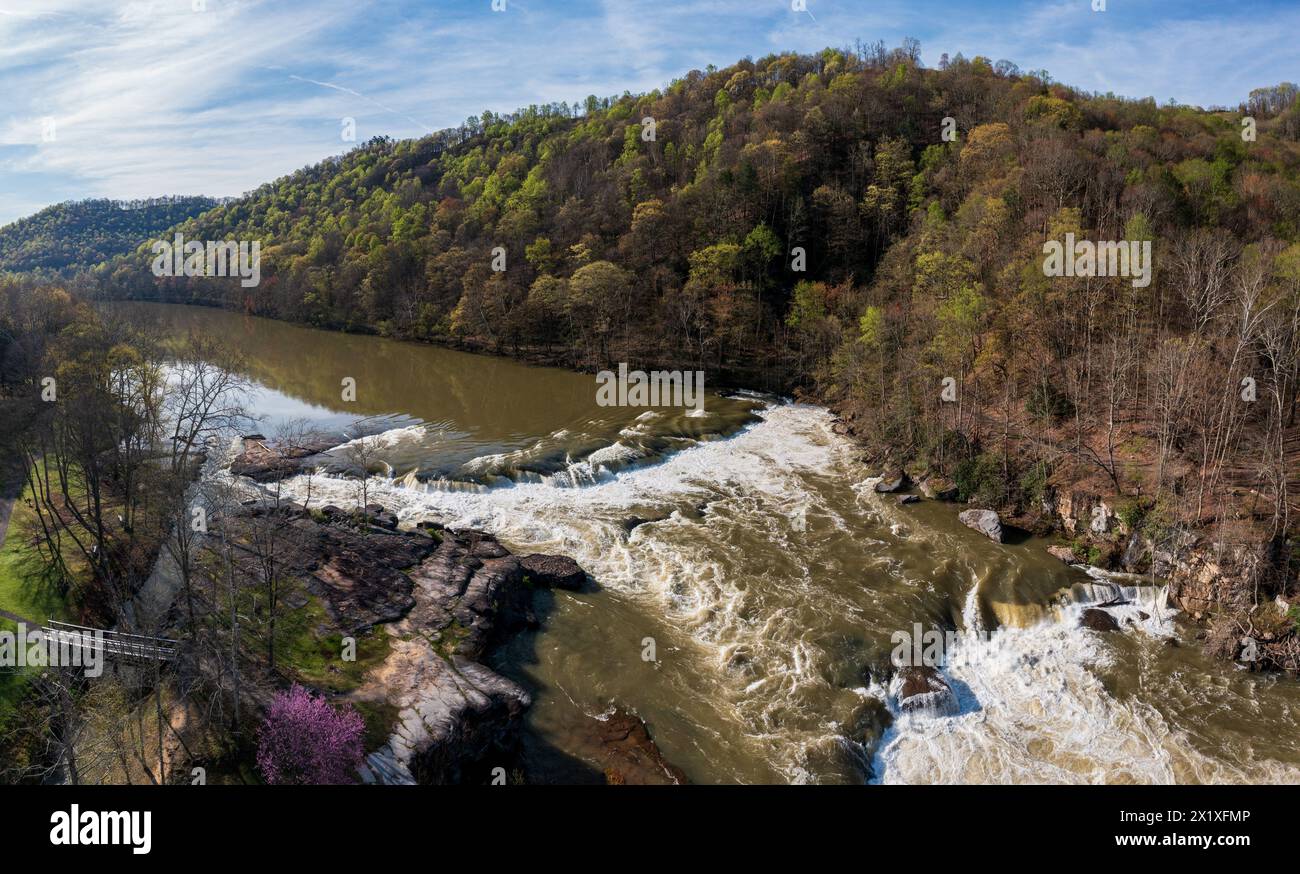 Aerial view of Valley Falls State Park near Fairmont in West Virginia ...