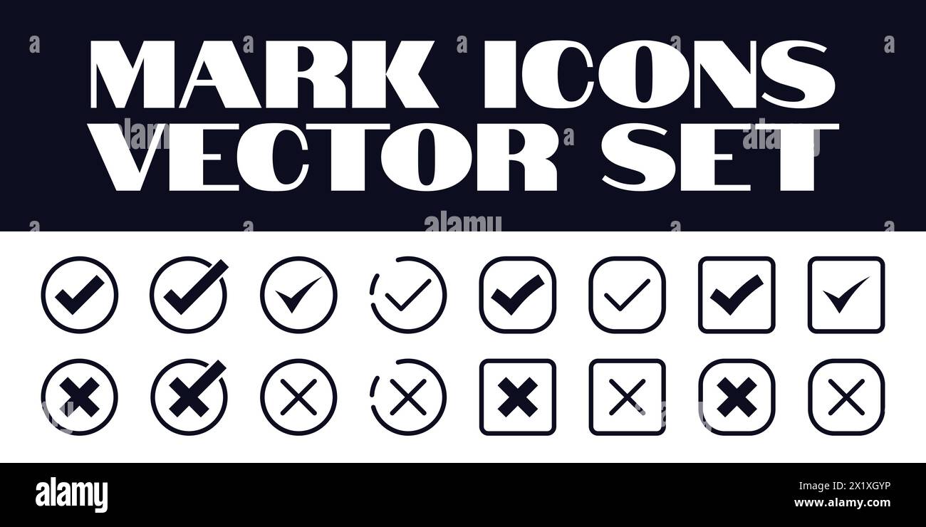 Mark Icons Set Vector Check Tick, Cross, Question, Exclamation Mark ...
