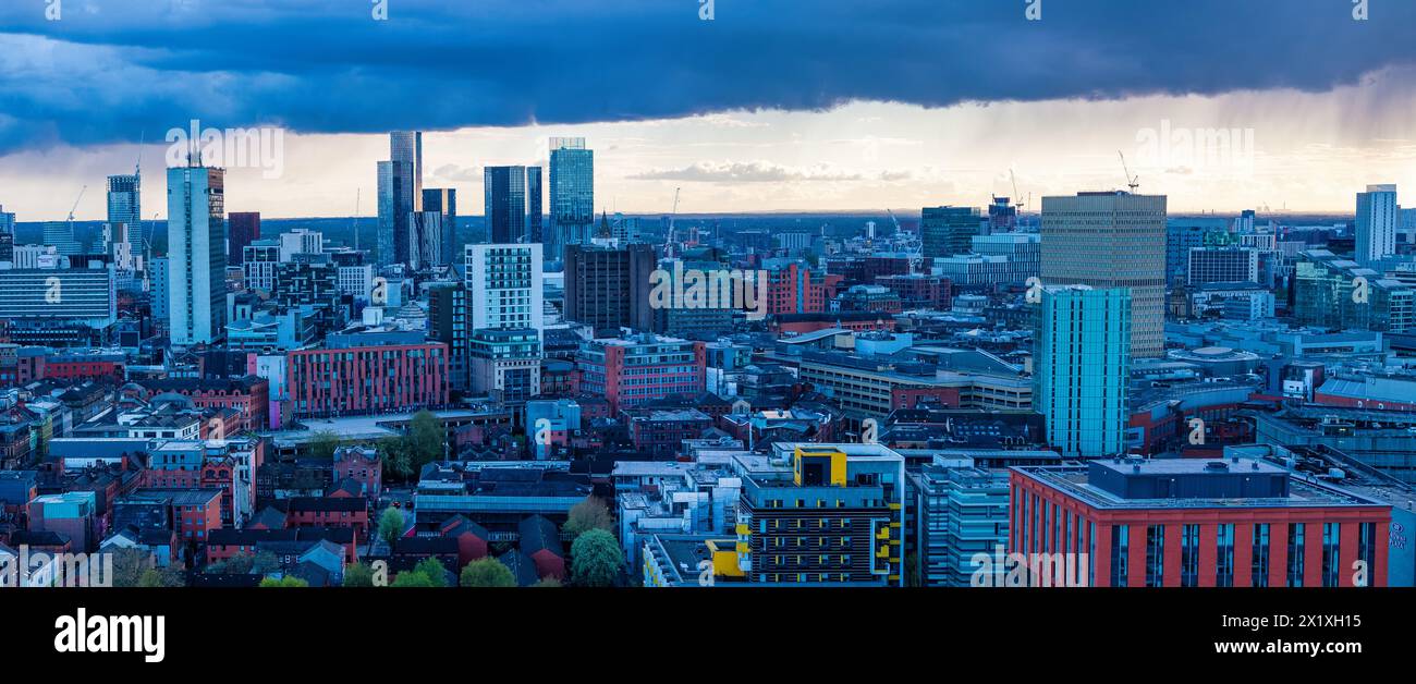 Panoramic image of Manchester skyline before the sunset Stock Photo - Alamy