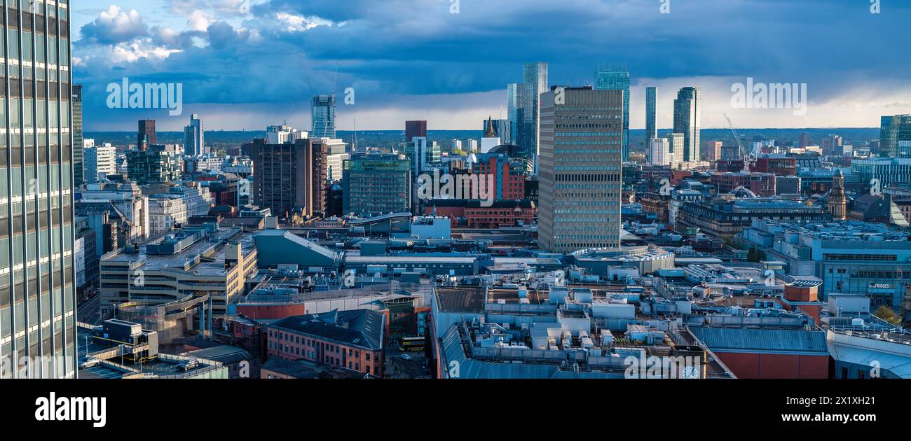 Panoramic image of Manchester skyline before the sunset Stock Photo - Alamy