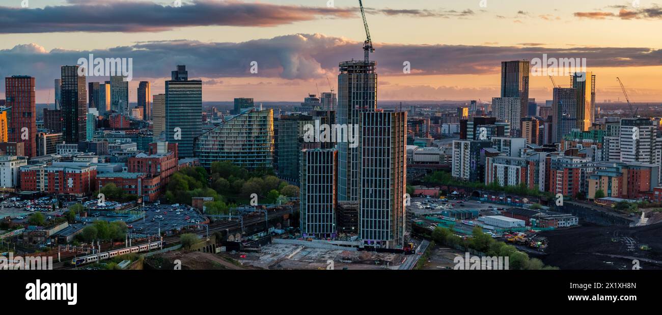 Panoramic image of Manchester skyline before the sunset Stock Photo - Alamy